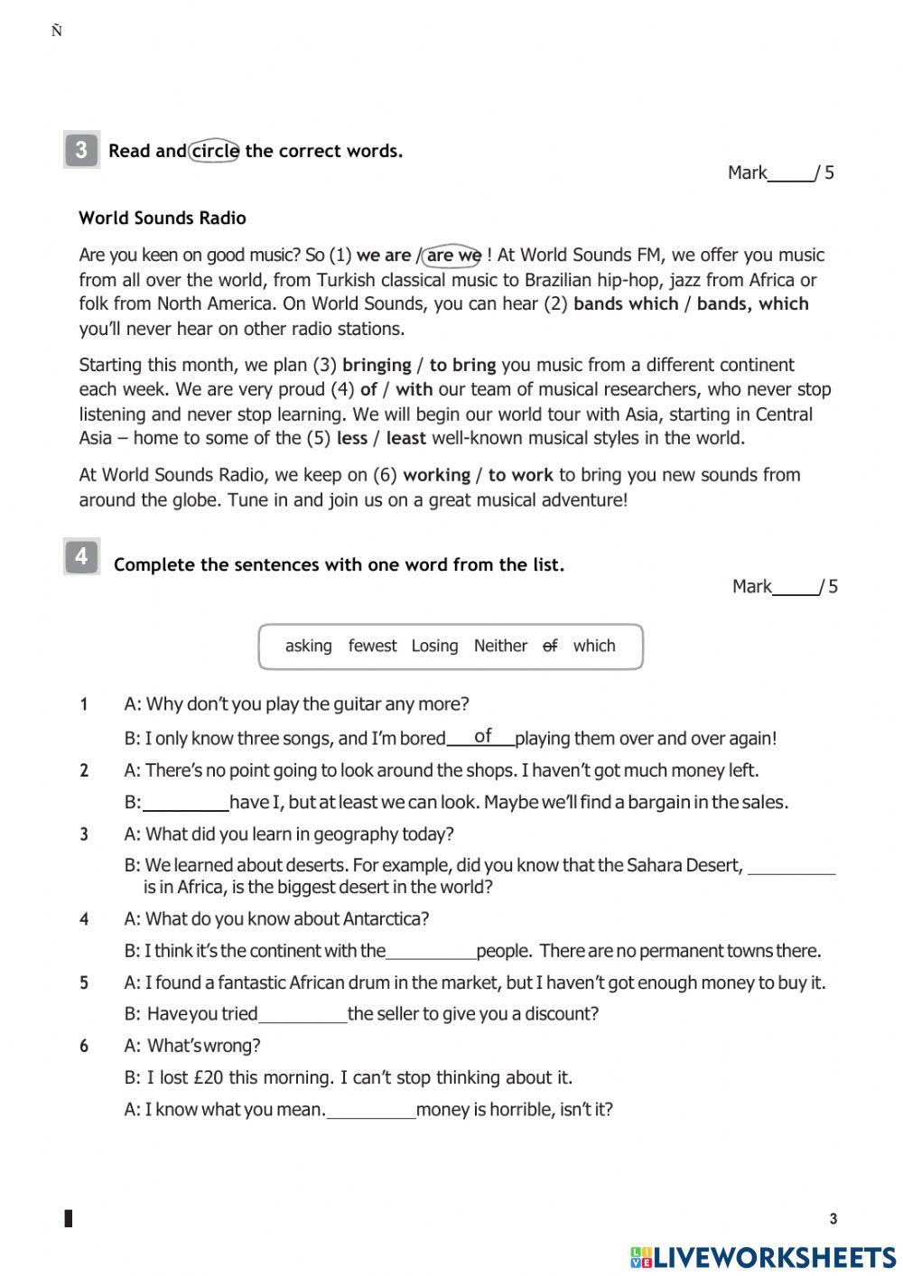 English exam un… | Free Interactive Worksheets | 2241928