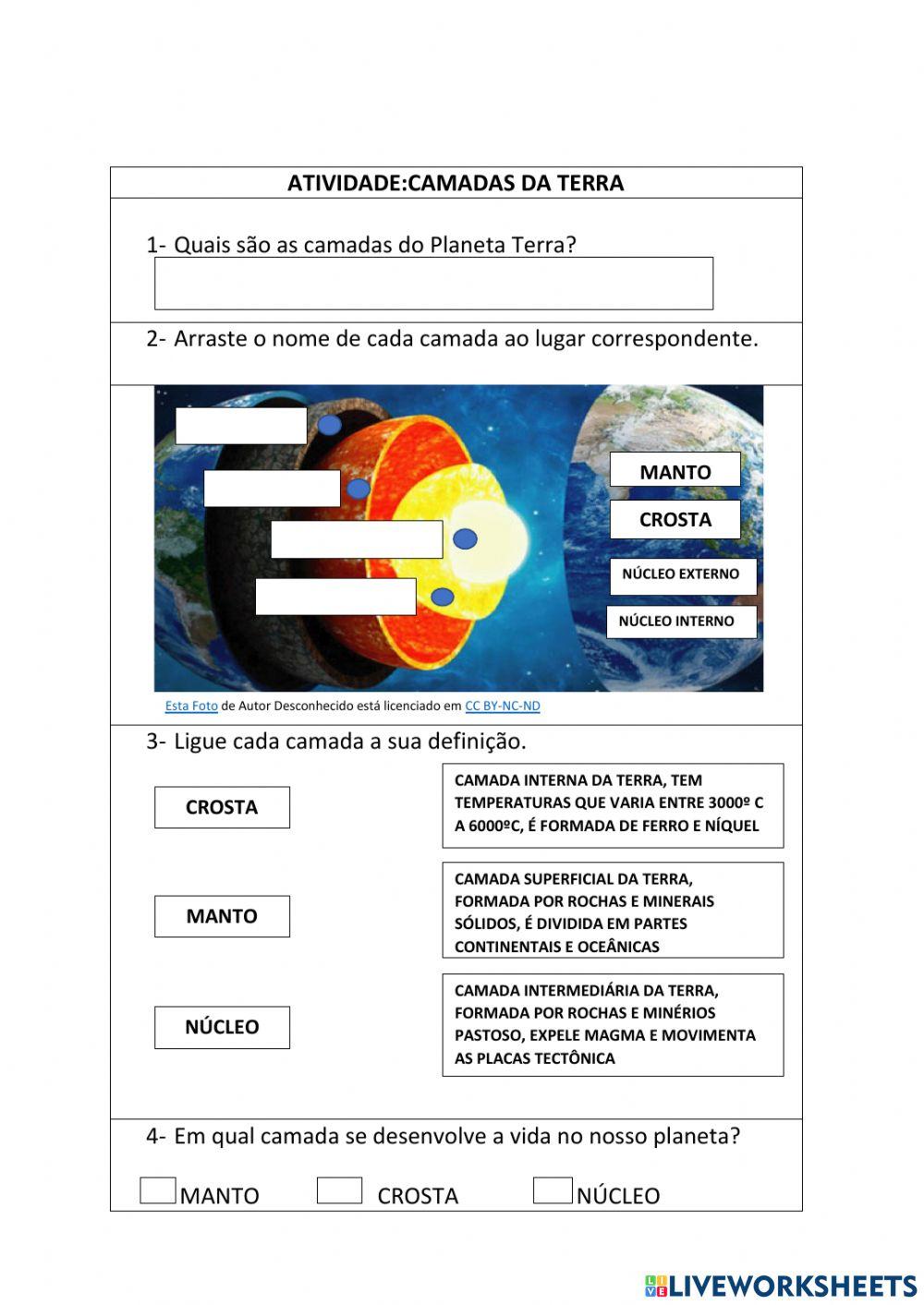 CAMADAS DA TERRA | Free Interactive Worksheets | 2499422