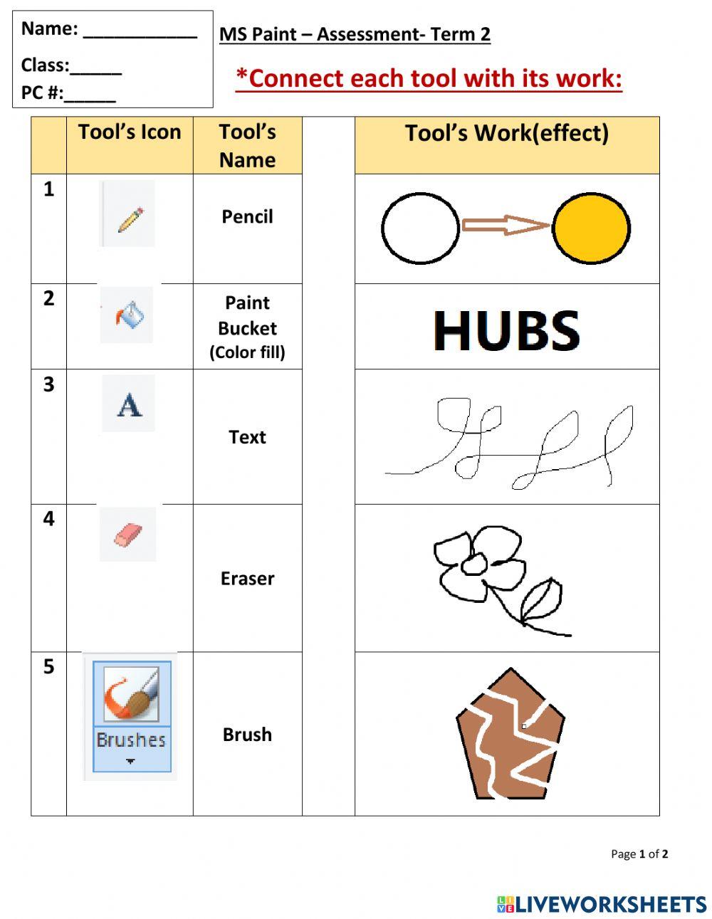 MS Paint Tools- Connect lines-Review-Term2- 2022-2023 online exercise ...