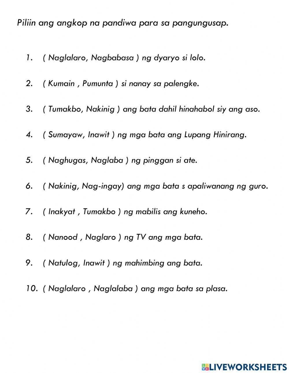 Pandiwa | Free Interactive Worksheets | 2243073