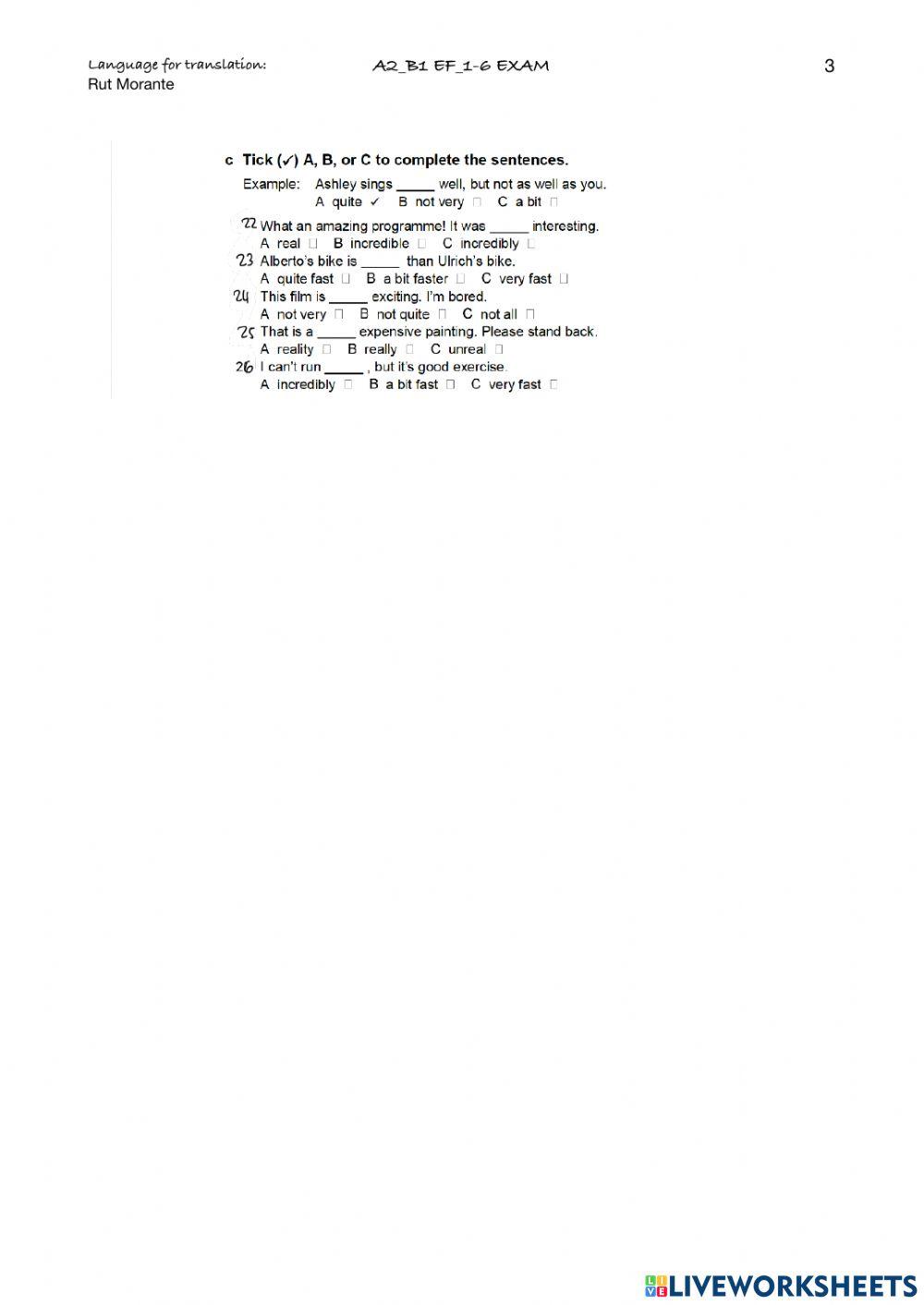 RutMorante | English File A2-B1 UNITS 1-6 EXAM 3655205