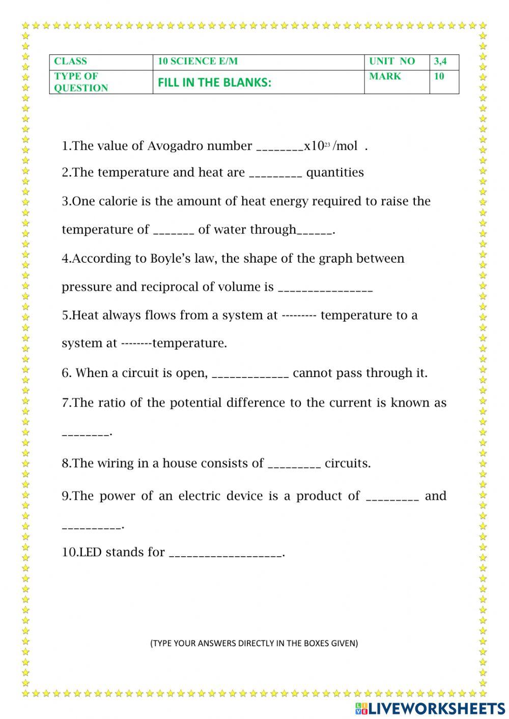 Sslc science (EM) unit.3,4 Fill ups 1319 | N.SRIRAM