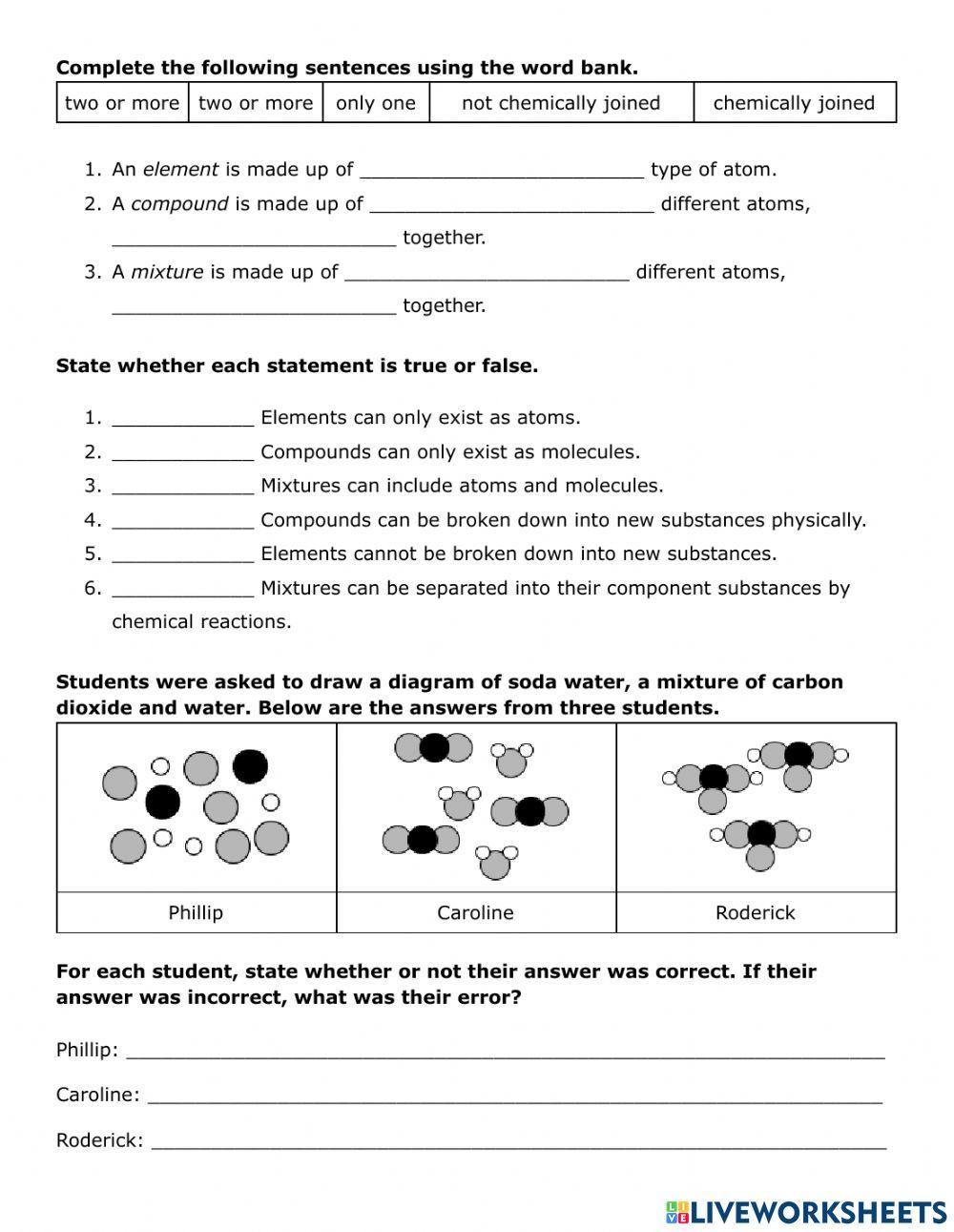 Elements Compounds And Mixtures Interactive Worksheet Live Worksheets elements-compounds-and-mixtures-interactive-worksheet-live-worksheets