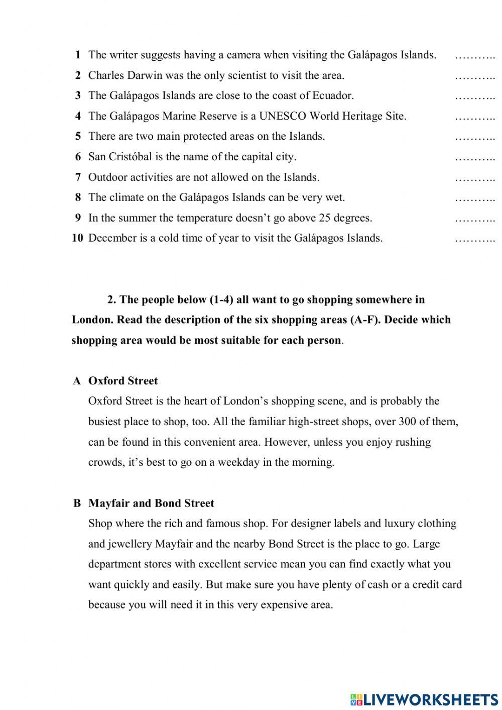 Reading Comprehension online exercise for 10 | Live Worksheets