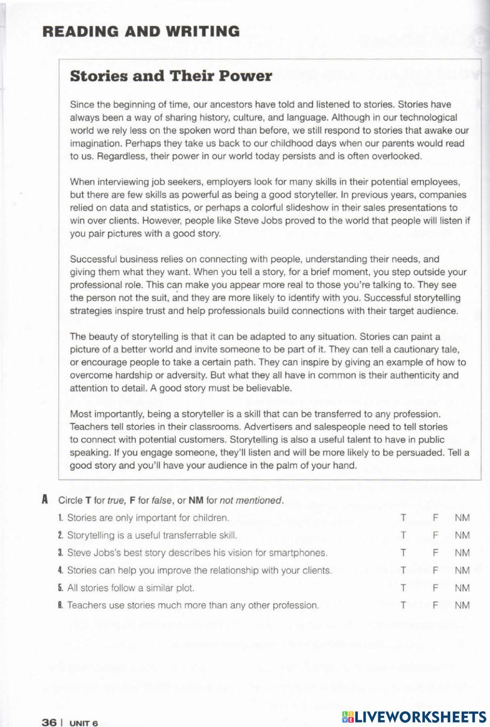 Unit 6 Lesson B In books online exercise for | Live Worksheets