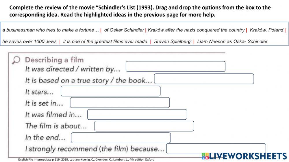 Writing a review online exercise for intermediate | Live Worksheets