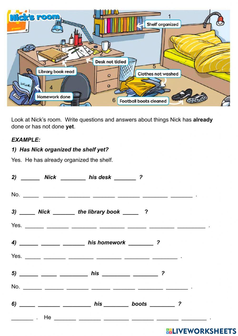 Nick's Room | Free Interactive Worksheets | 1741020