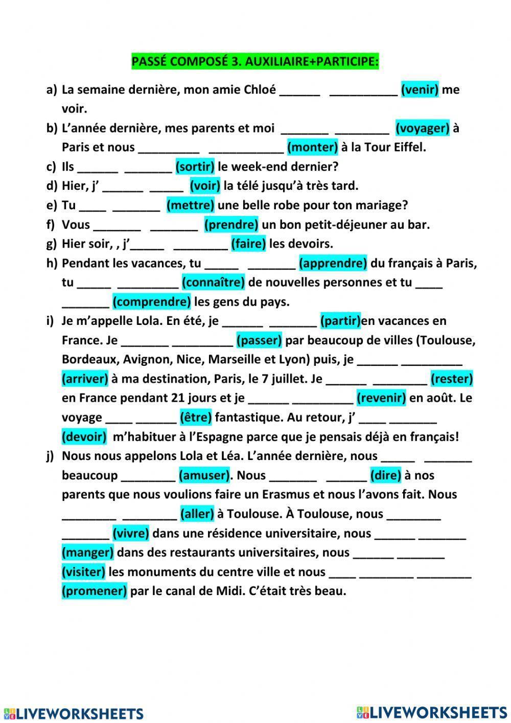 2244239 Le Passé Composé Halakim Liveworksheets