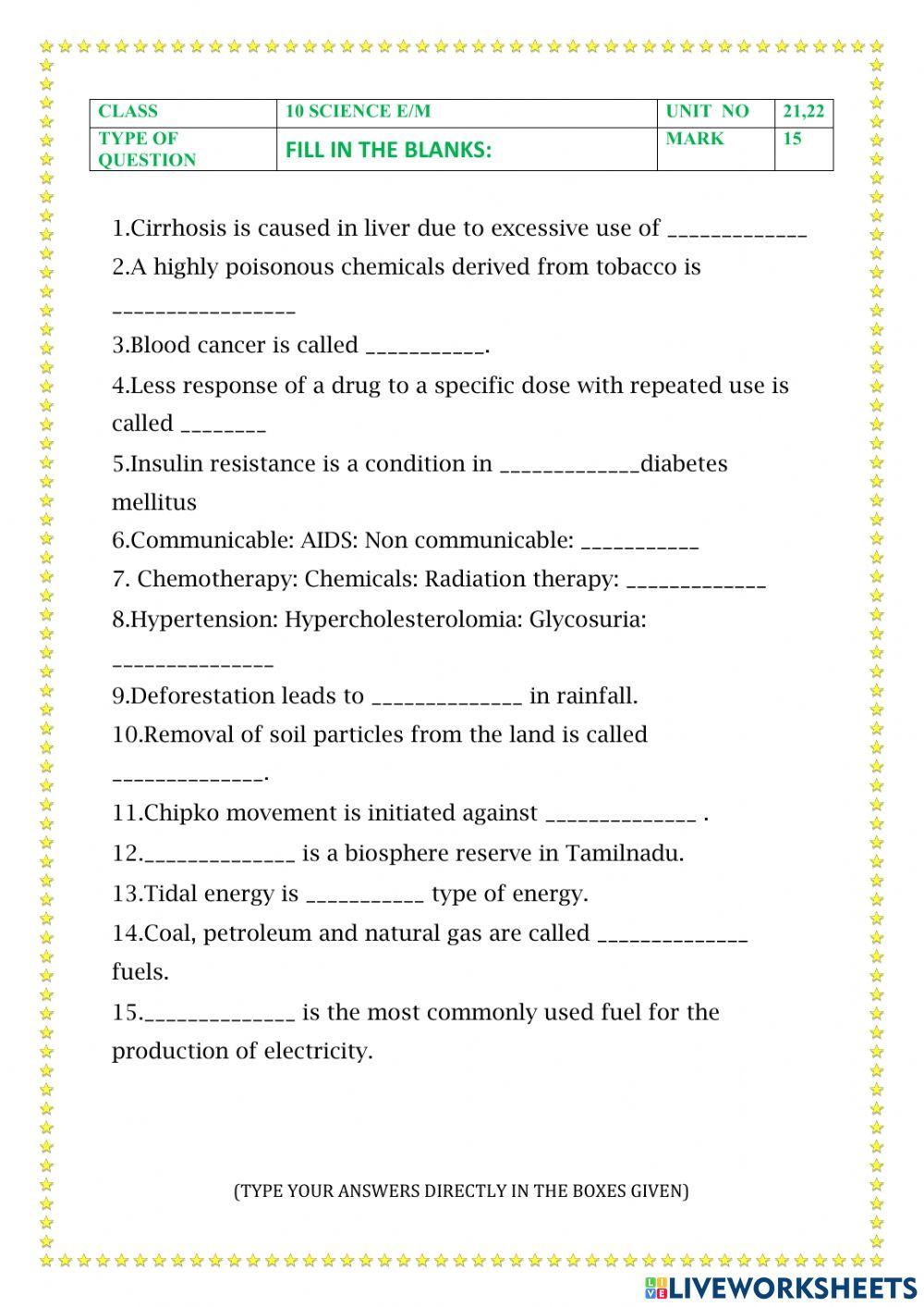 Sslc science (e-m) unit.21,22 FILLUPS. worksheet | Live Worksheets