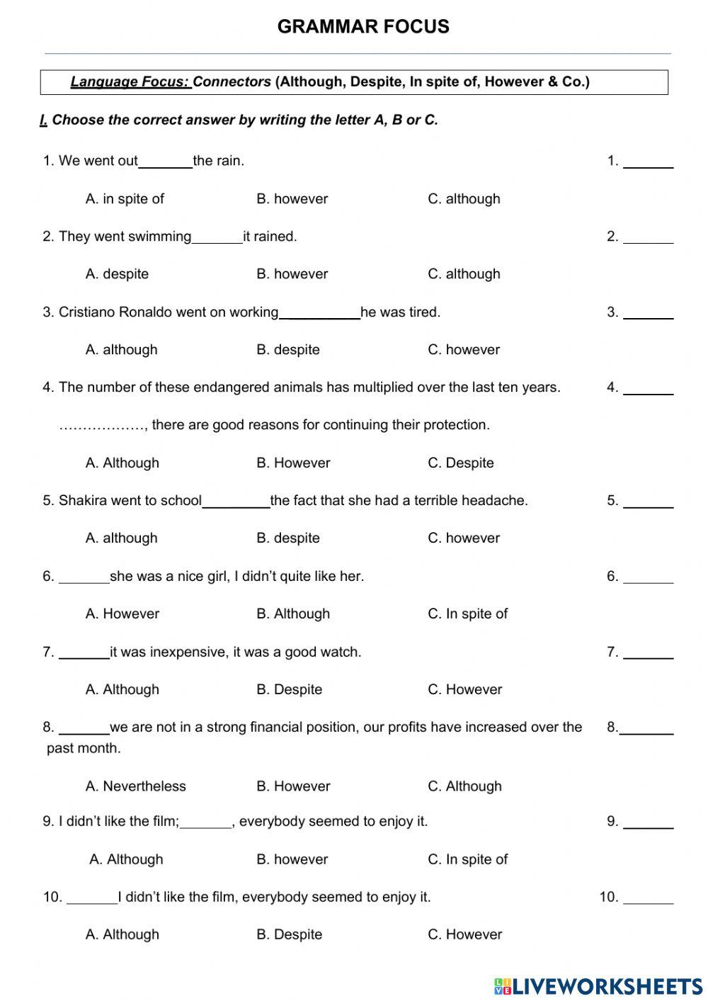 6920347 | Working with linkers (although, despite,