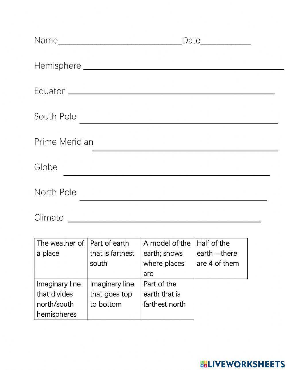 Globe - Word Bank 2244497 | mgeorge32 | Live Worksheets