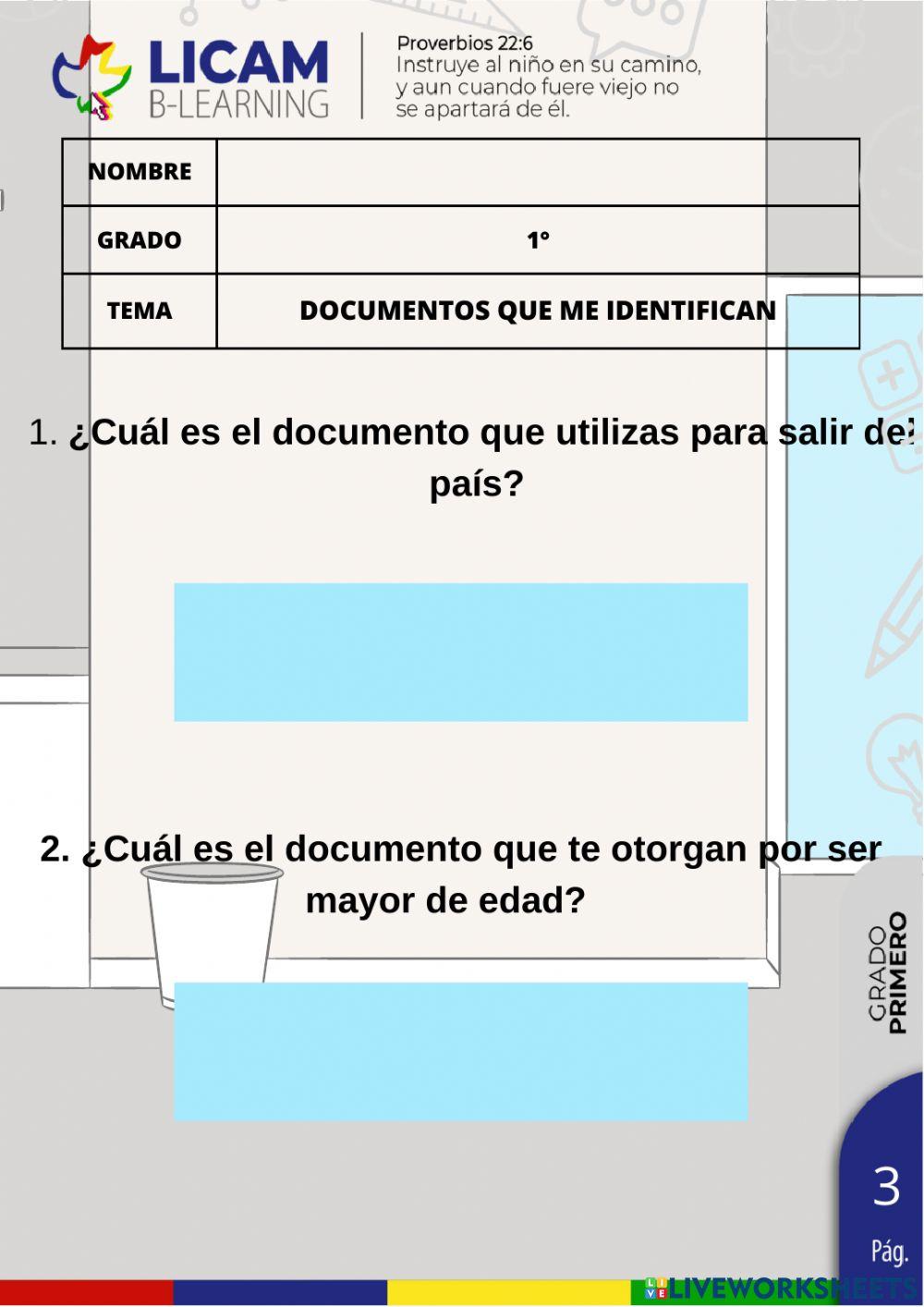 Documentos que me identifican worksheet | Live Worksheets