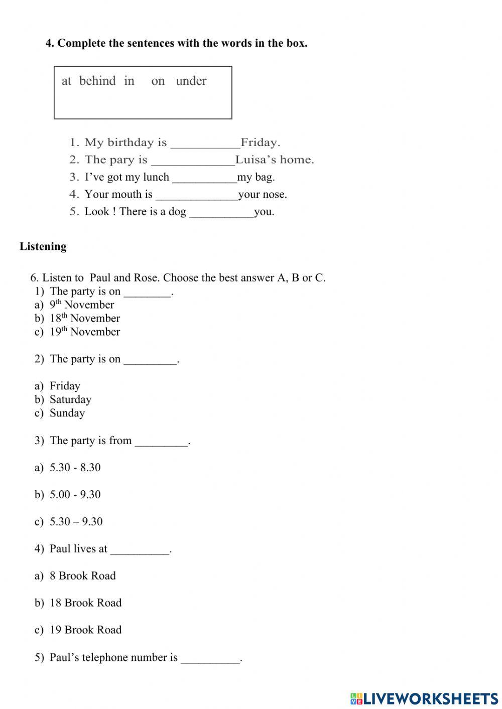English Test online exercise for 5 | Live Worksheets