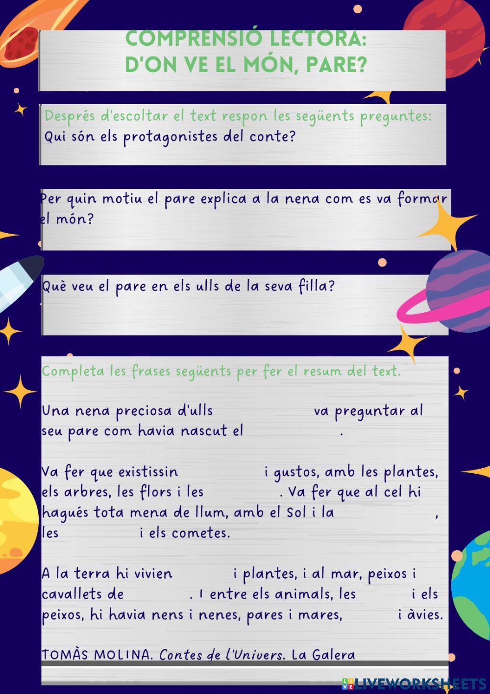 Comprensió lect… | Free Interactive Worksheets | 2244651