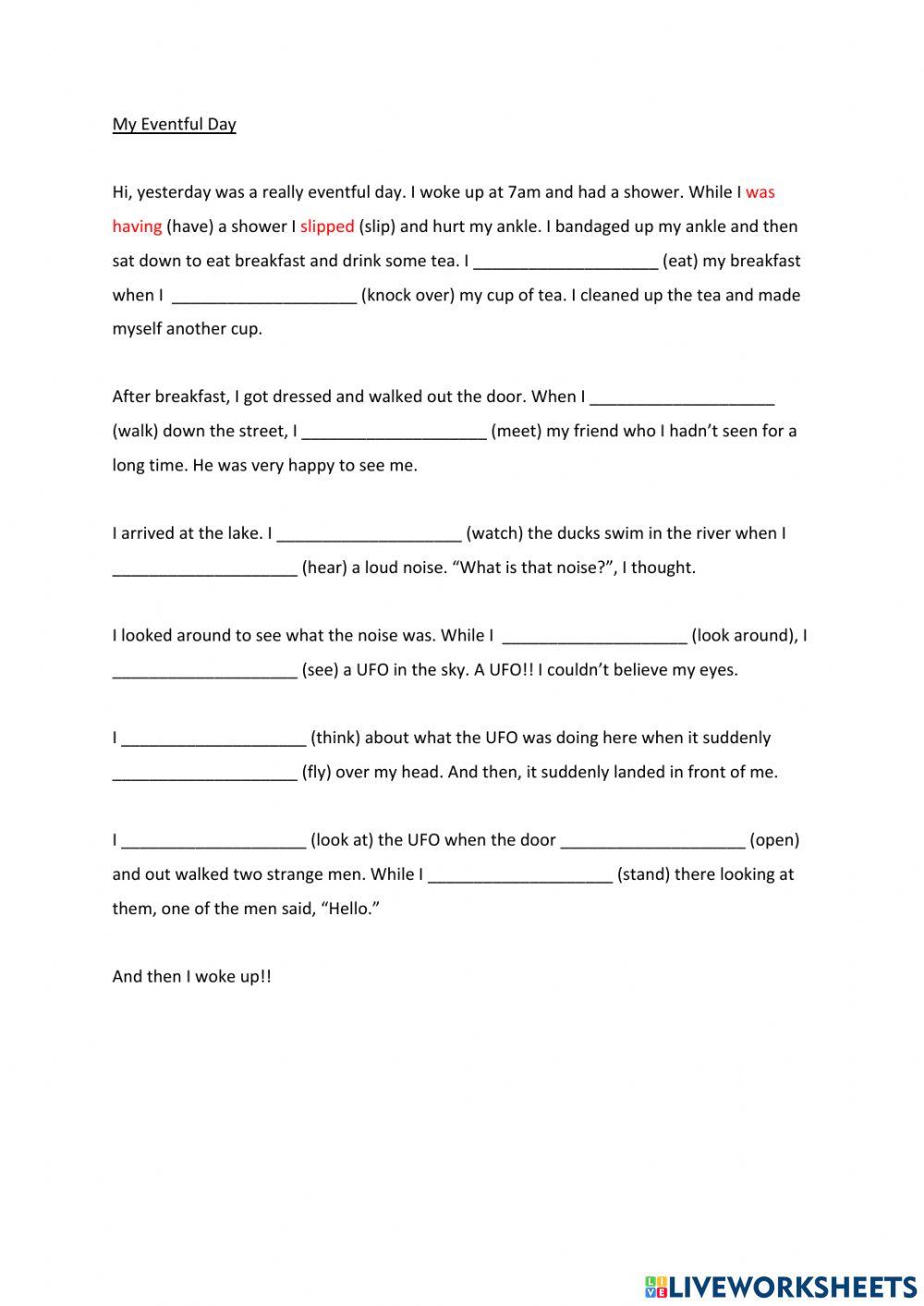 An Eventful Day interactive worksheet | Live Worksheets