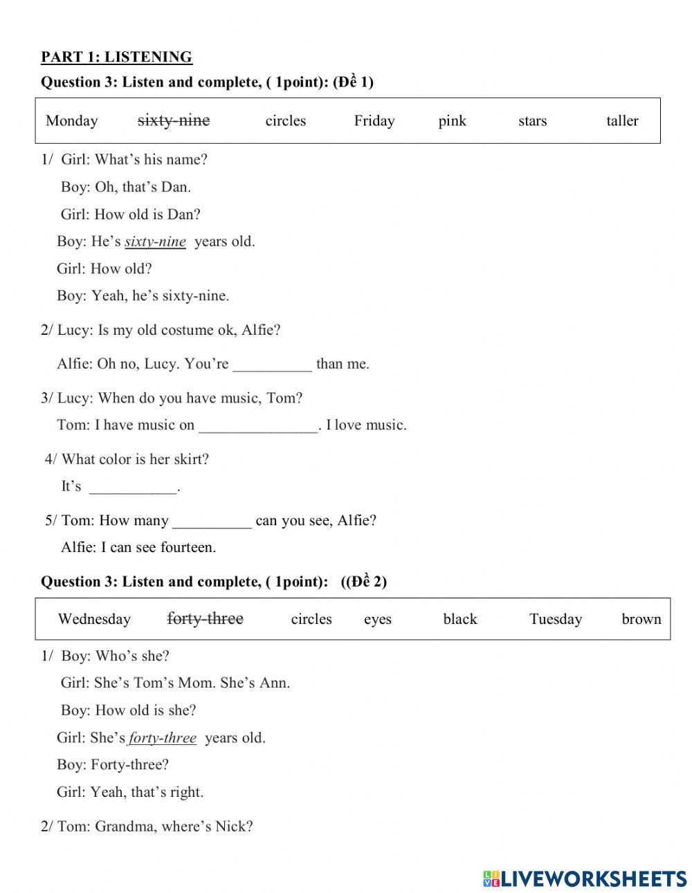 Listen and comp… | Free Interactive Worksheets | 2244824