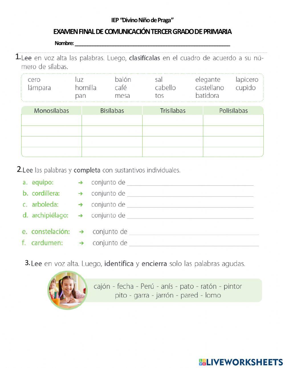 Examen gramática interactive worksheet | Live Worksheets