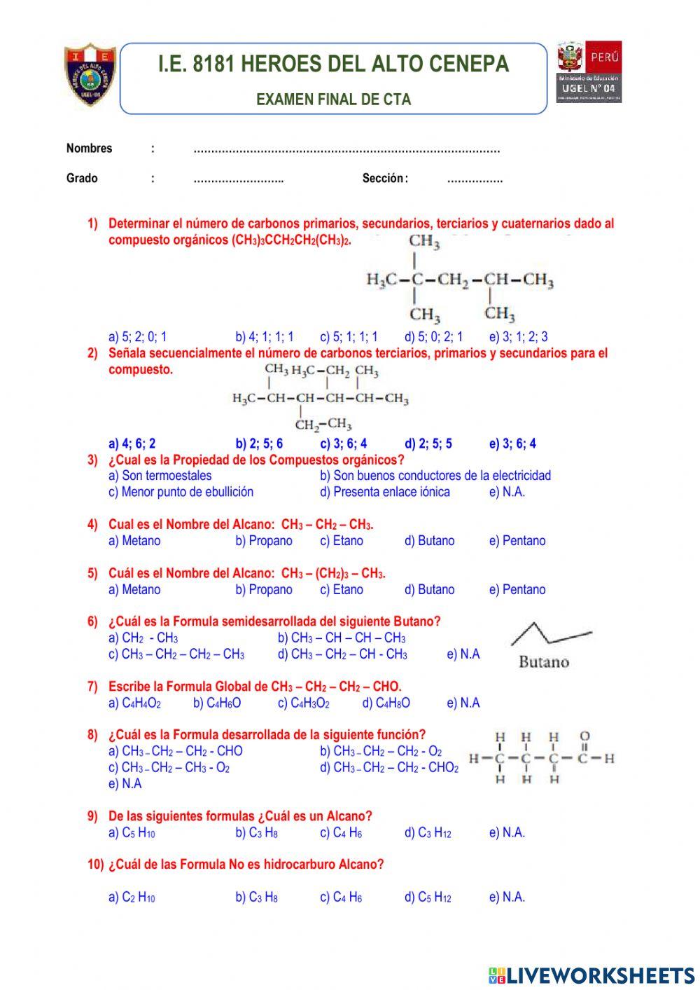 EXAMEN CTA 5to SEC worksheet | Live Worksheets