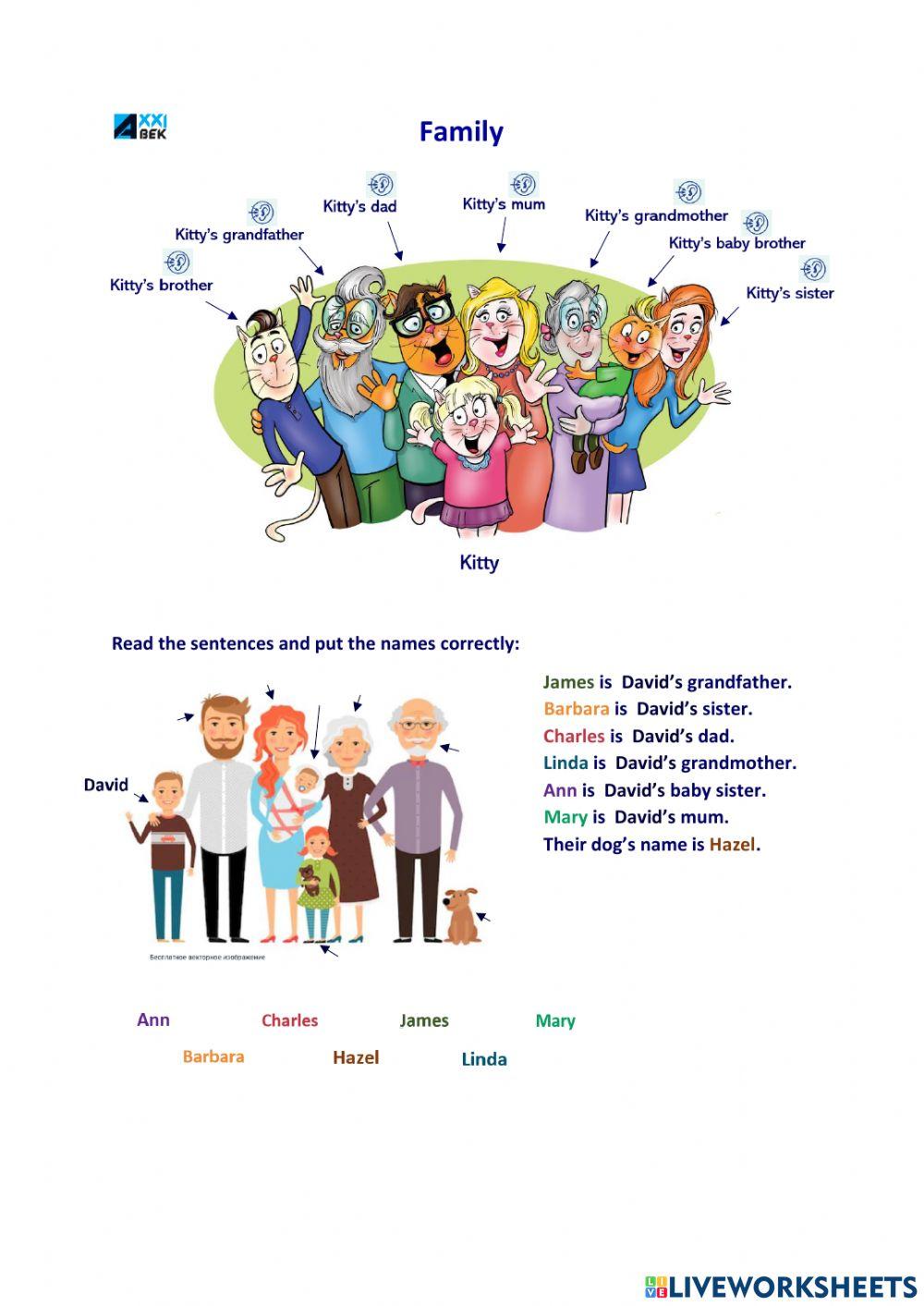 Family online exercise for elementary | Live Worksheets