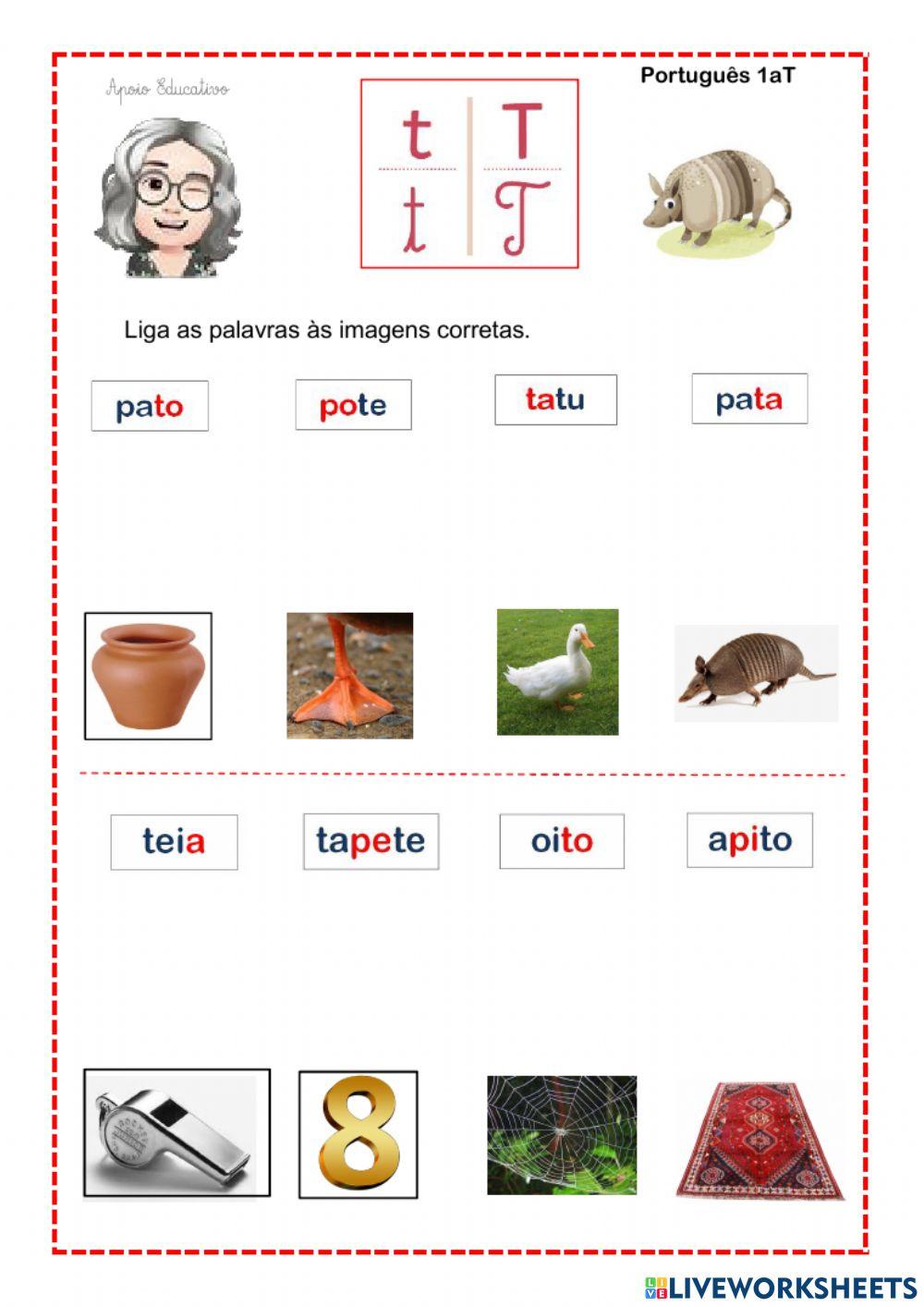 Letra T worksheet for 1.º ano | Live Worksheets