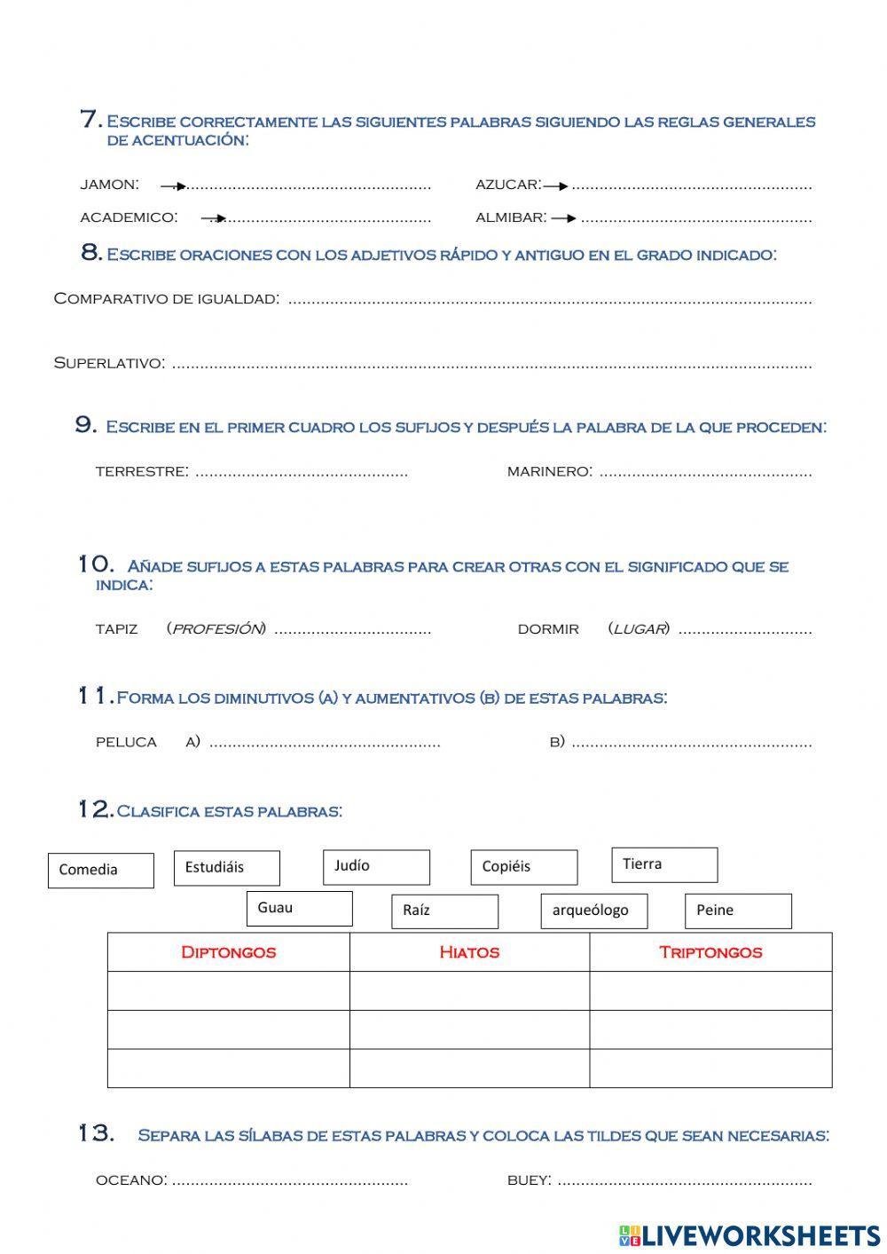 Gramatica online exercise for quinto y sexto | Live Worksheets