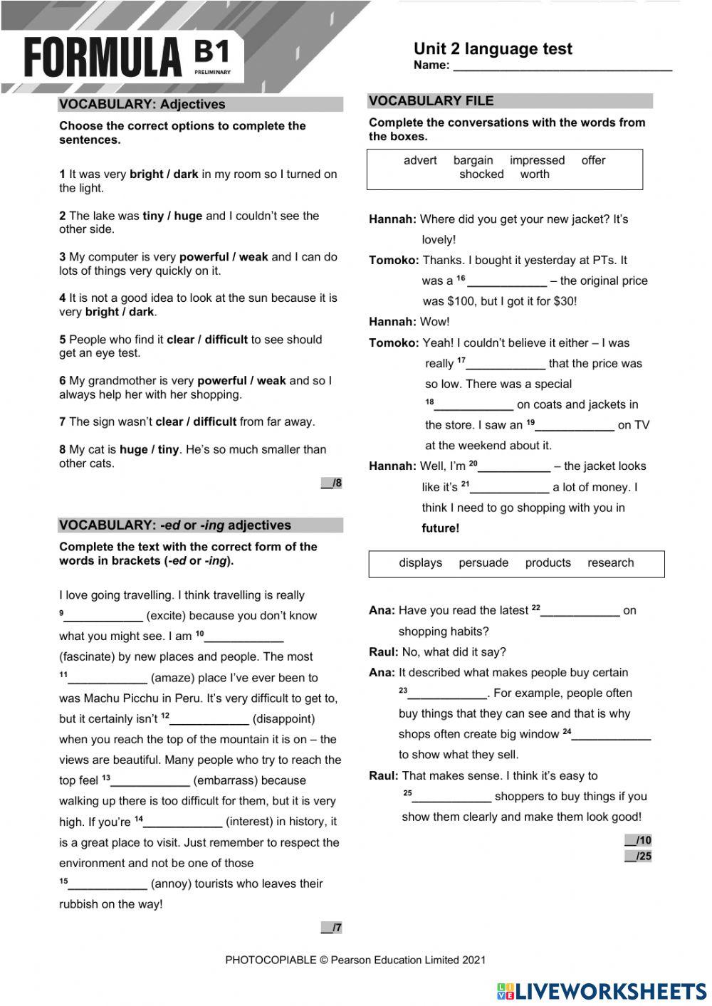 Formula B1 Unit… | Free Interactive Worksheets | 2502785