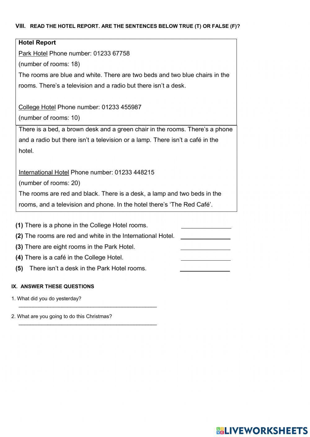 Test a1 online exercise | Live Worksheets