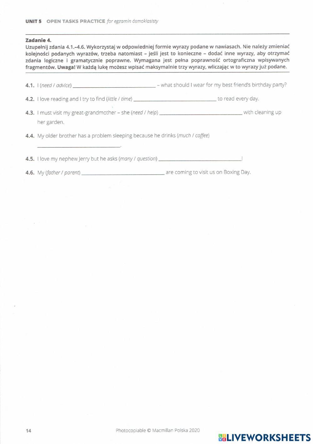 unit 5 open tasks macmillan online exercise for | Live Worksheets