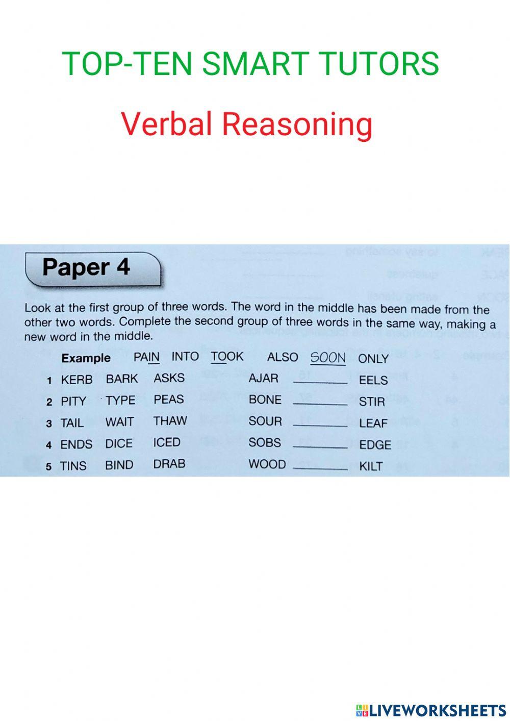 TOP-TEN SMART TUTORS (11+ Verbal Reasoning Assessment