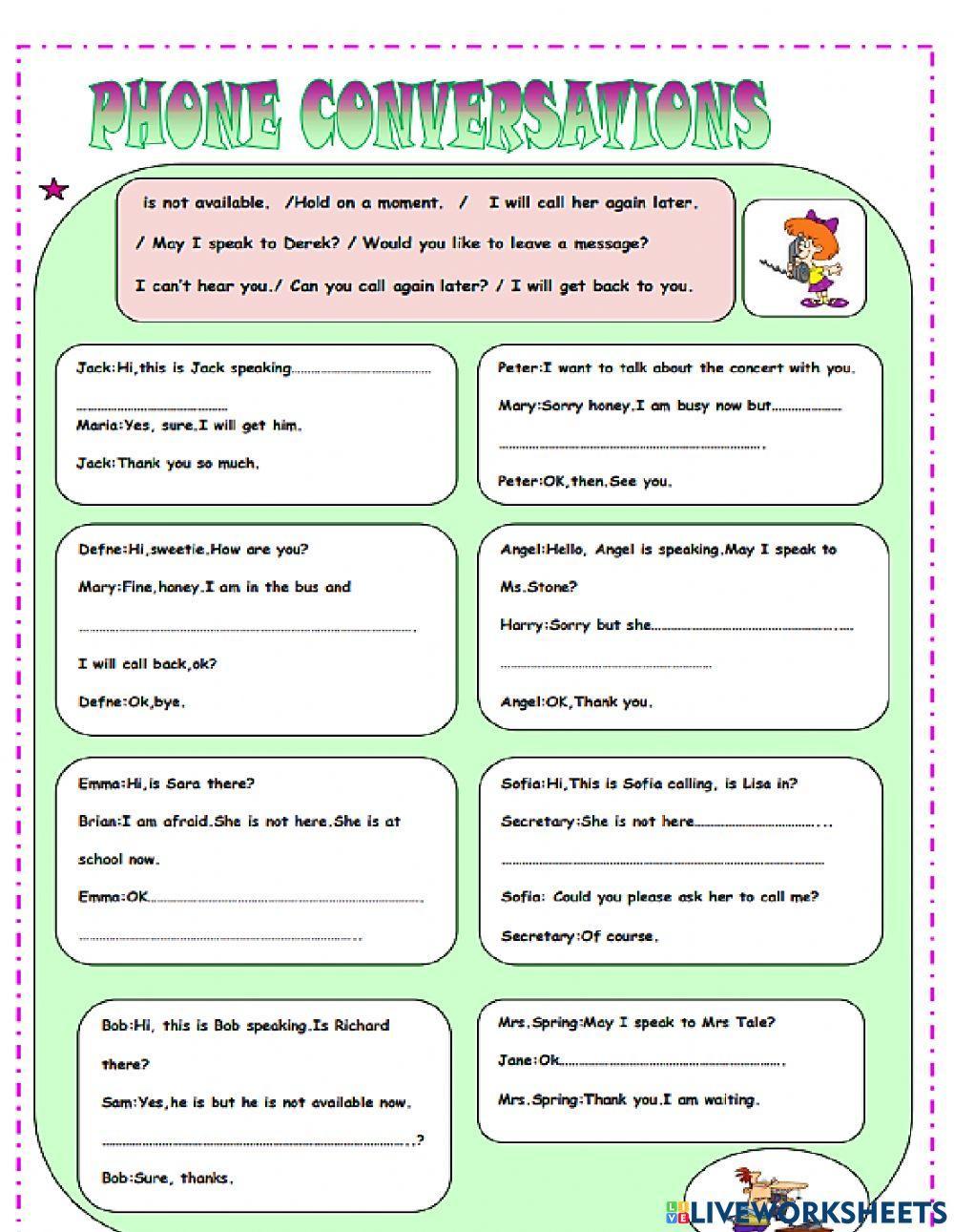 On the phone free online exercise | Live Worksheets