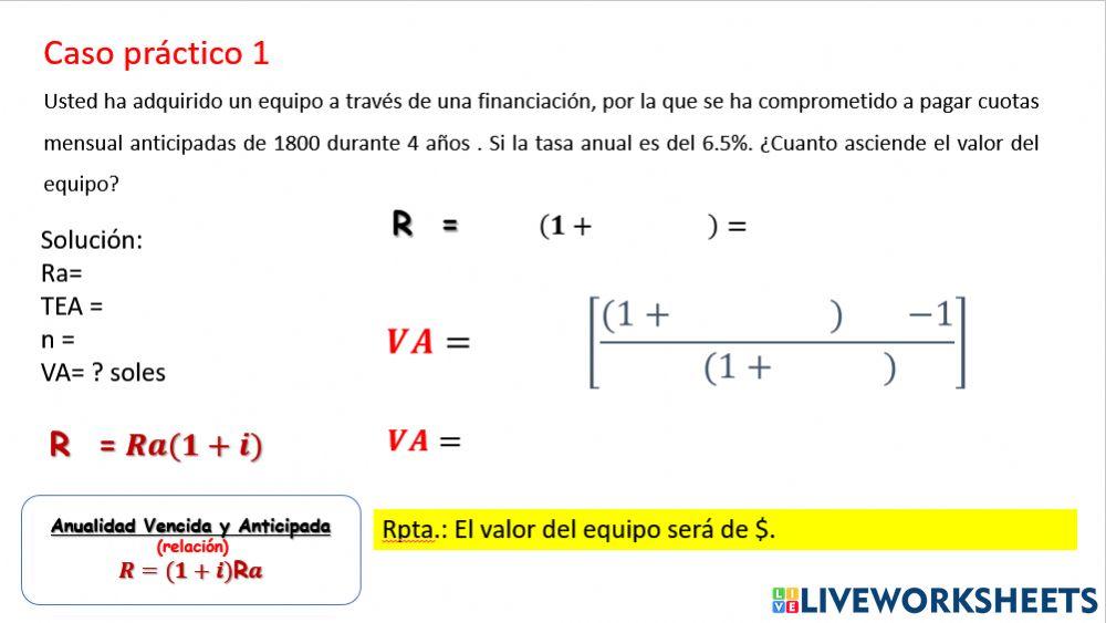 1 Renta Perpetua R Conocida worksheet | Live Worksheets