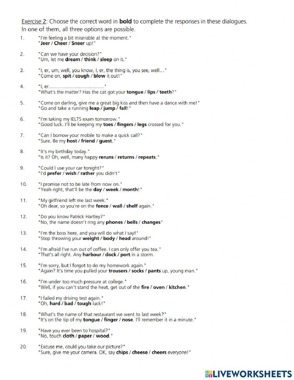 Idiomatic and c… | Free Interactive Worksheets | 2246520