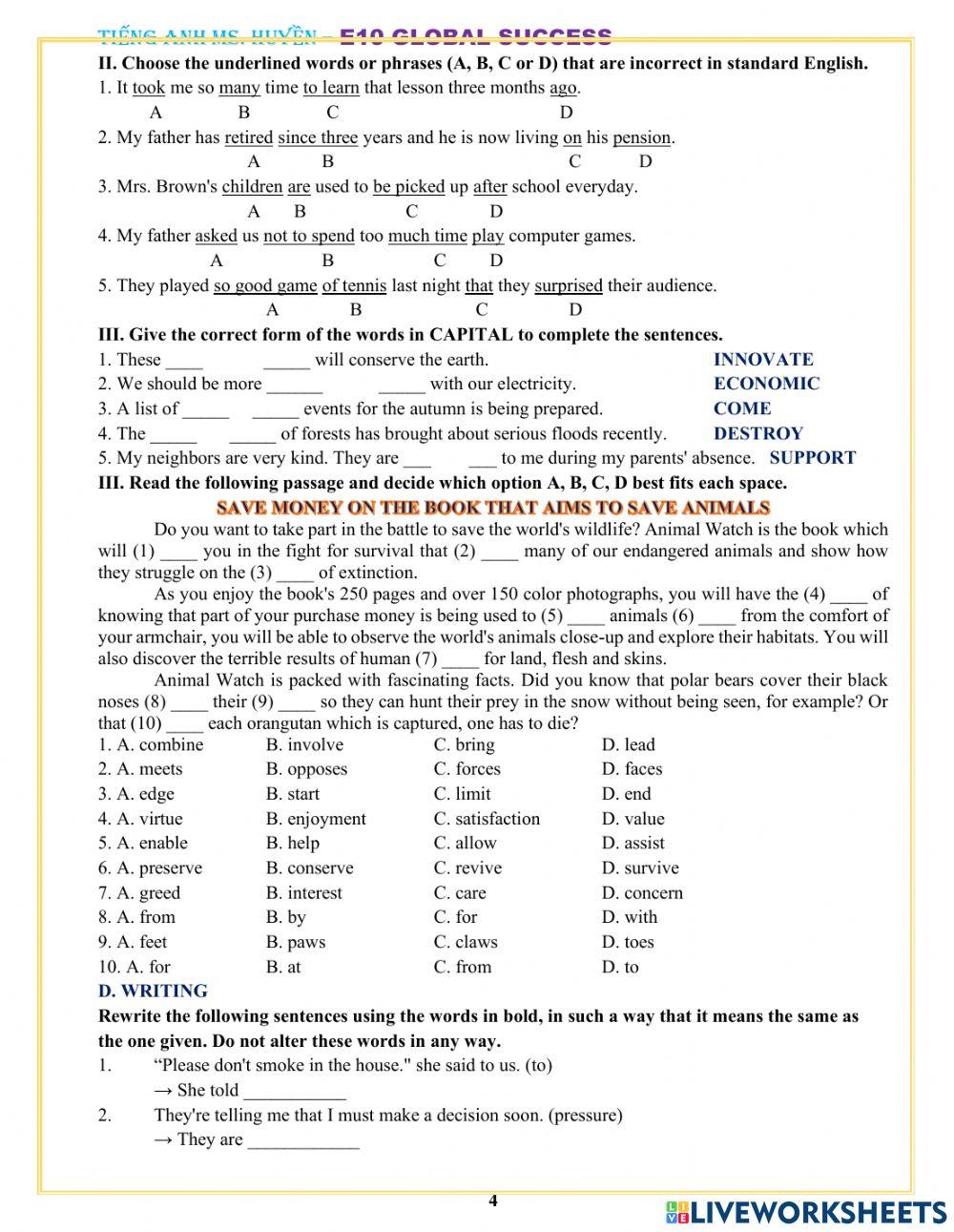 E10. global suc… | Free Interactive Worksheets | 2246561