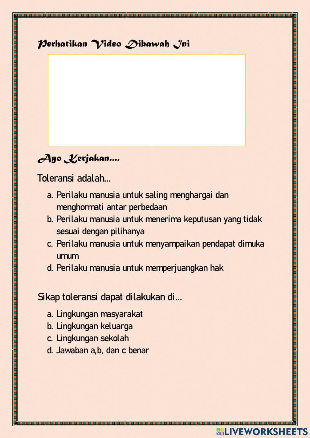 Persatuan Toleransi worksheet | Live Worksheets