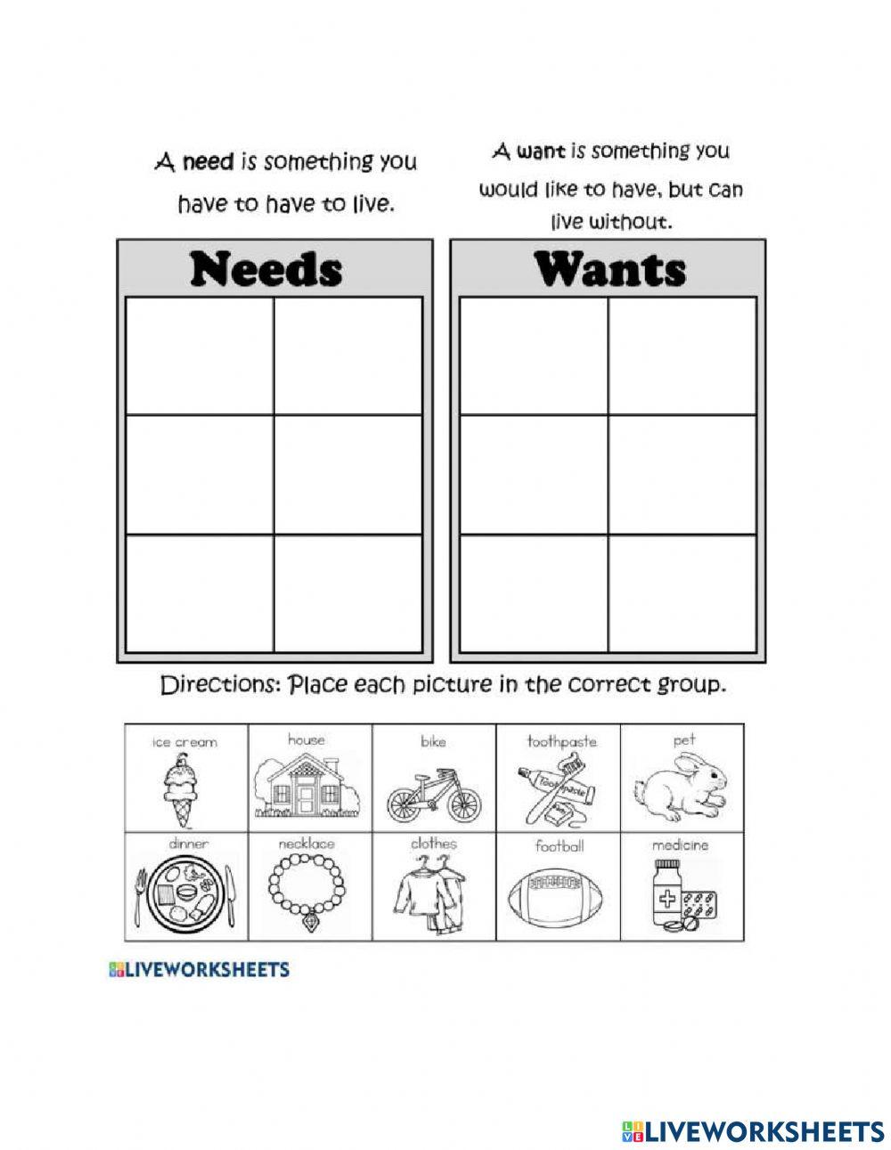 Needs and Wants 2246843 | amoy_watson | Live Worksheets
