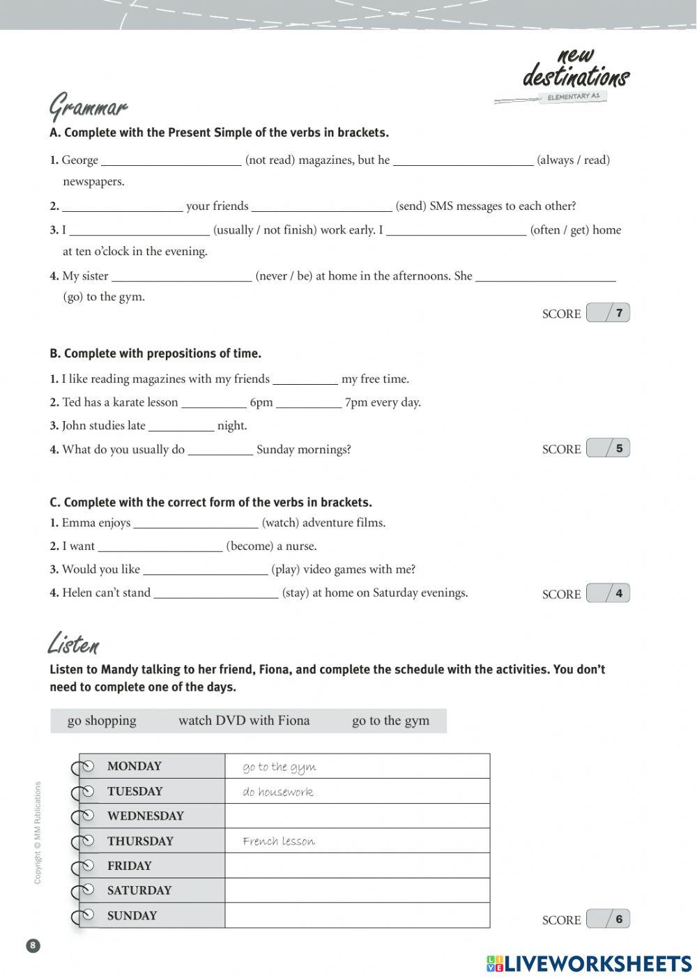 New Destinations A1 Module 2 online exercise for | Live Worksheets
