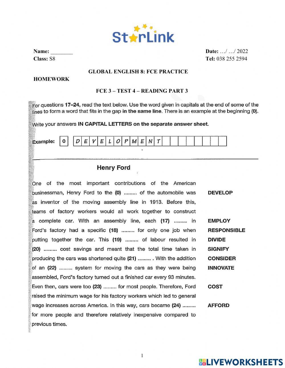 Viet teacher-S8-Week 19-FCE Practice worksheet | Live Worksheets