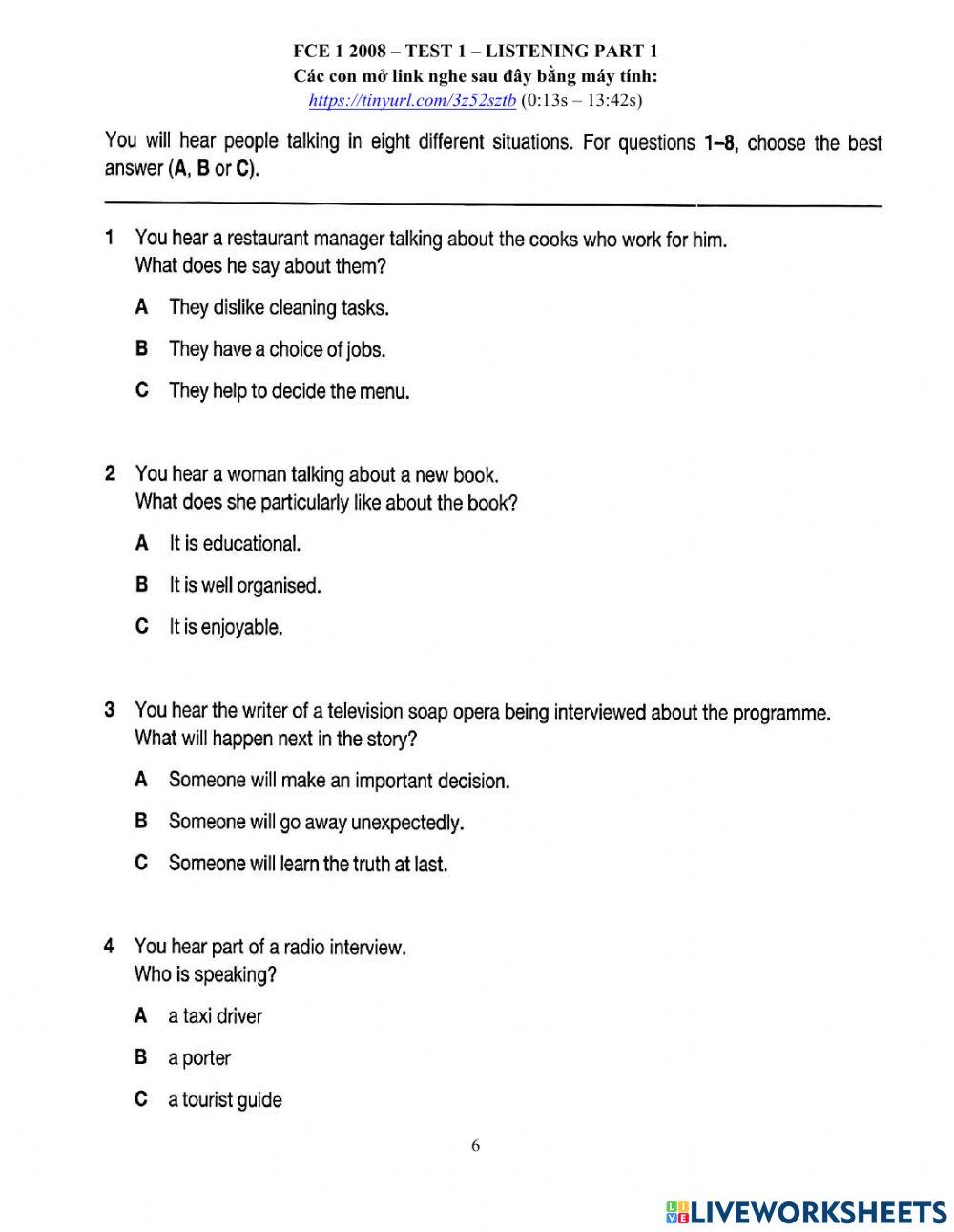 Viet teacher-S8-Week 19-FCE Practice worksheet | Live Worksheets