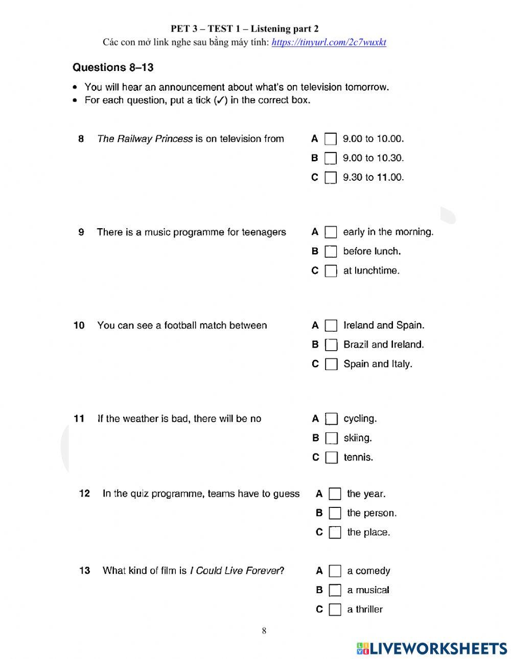 Viet teacher-S7-WEEK 19-FCE + PET PRACTICE worksheet | Live Worksheets