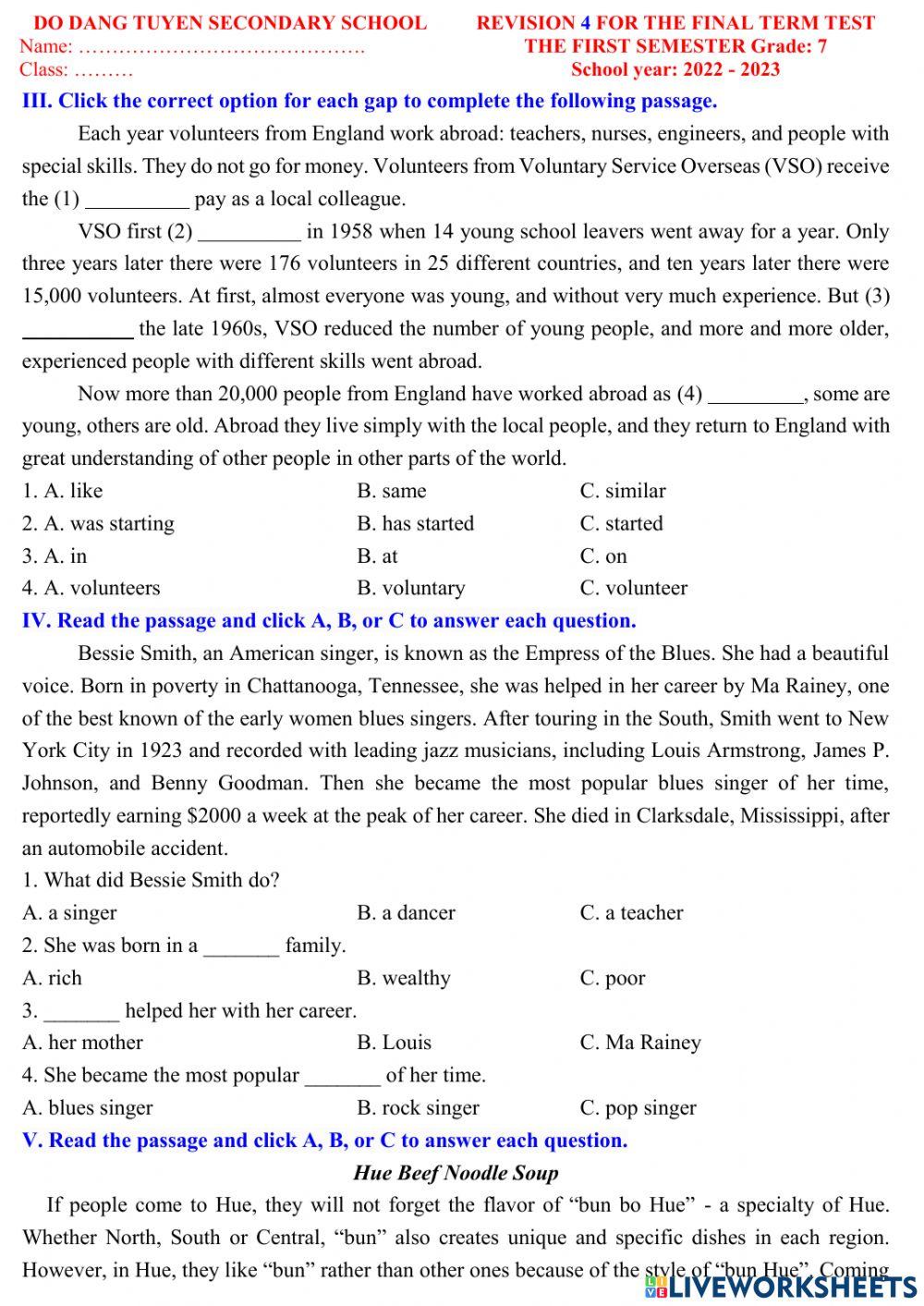 English 7 Review semester I. 4 worksheet | Live Worksheets