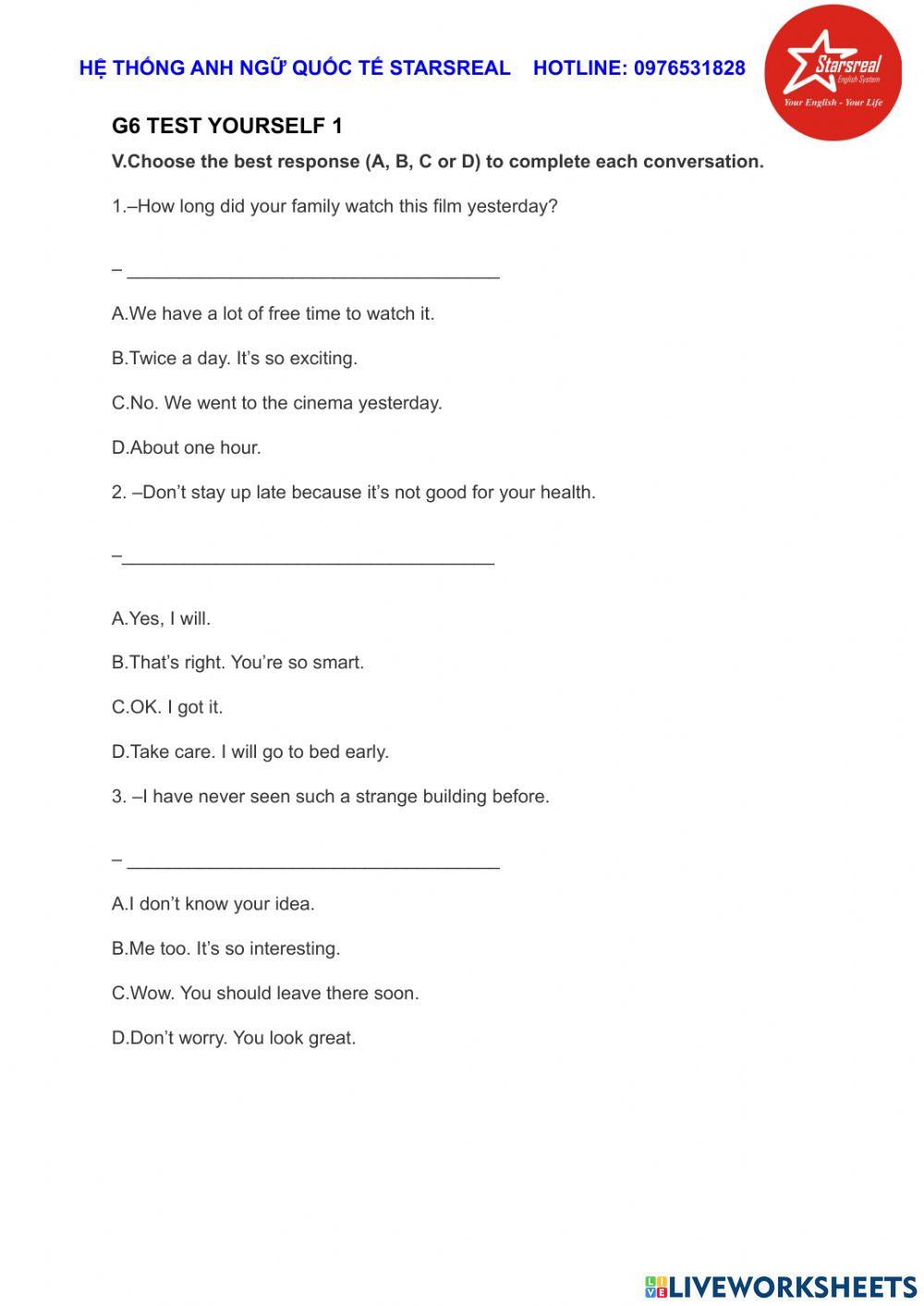 G6 Test yourself1 worksheet | Live Worksheets