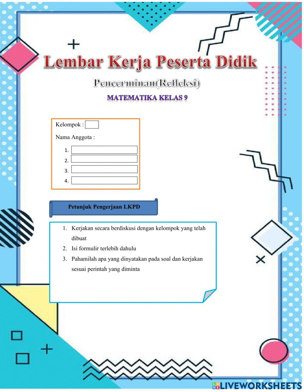 Refleksi (Pence… | Free Interactive Worksheets | 2247297