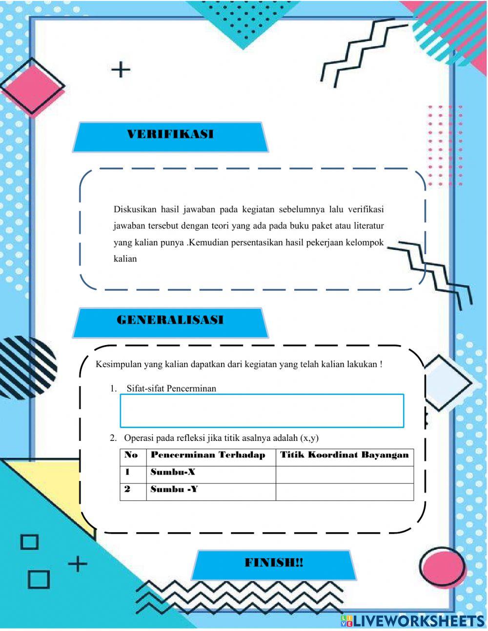 Refleksi (Pence… | Free Interactive Worksheets | 2247297