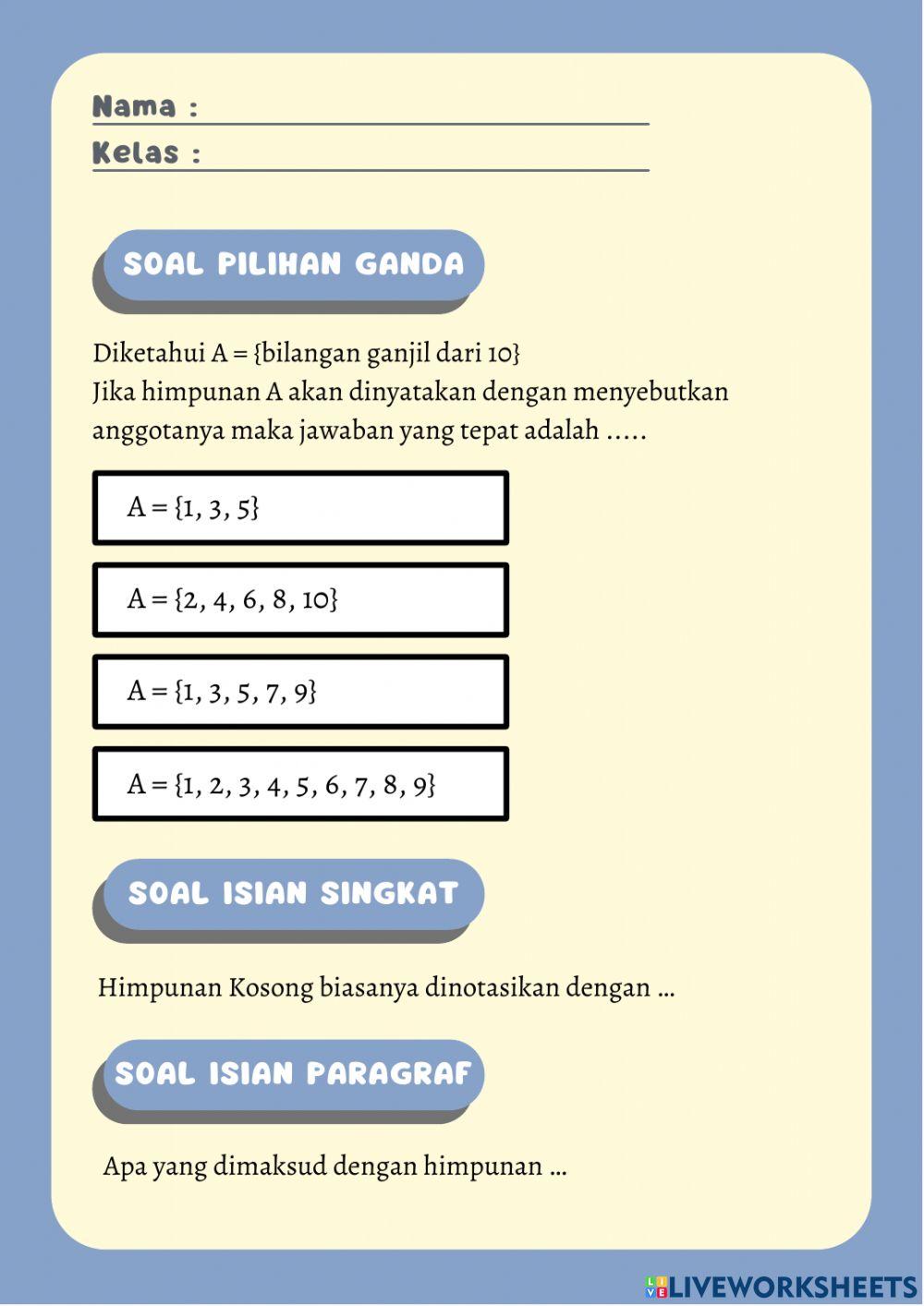 Belajar Matematika activity for 7 | Live Worksheets