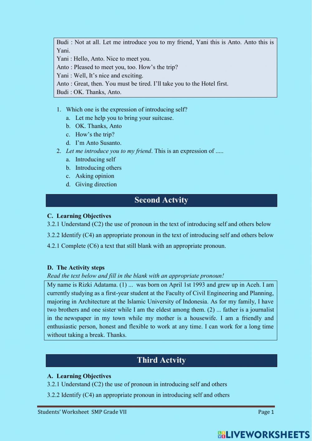 Introducing Self and Others interactive worksheet | Live Worksheets