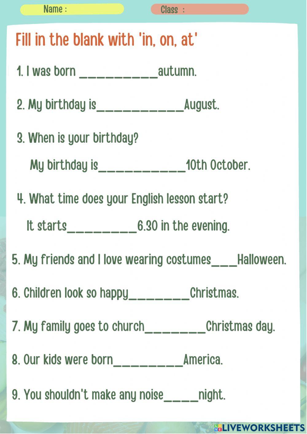 Prepositions of Time 1817 | happyenglishplanet | Live