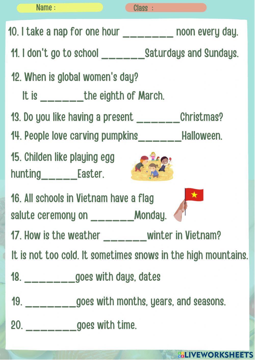 Prepositions of Time 1817 | happyenglishplanet | Live