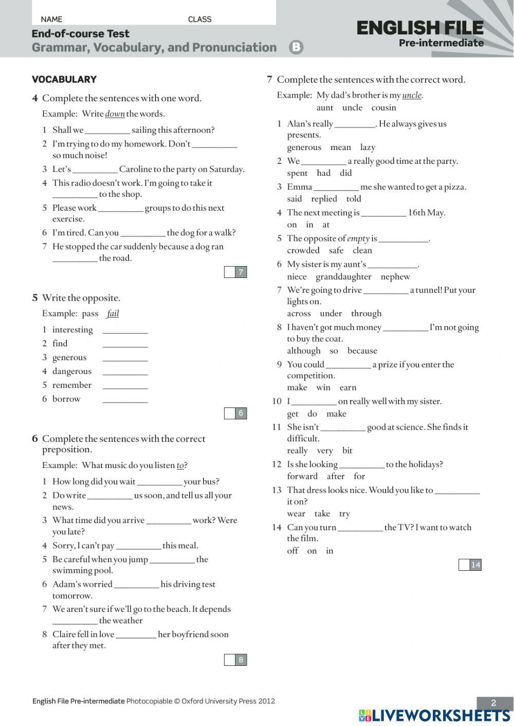 End of course t… | Free Interactive Worksheets | 5372340