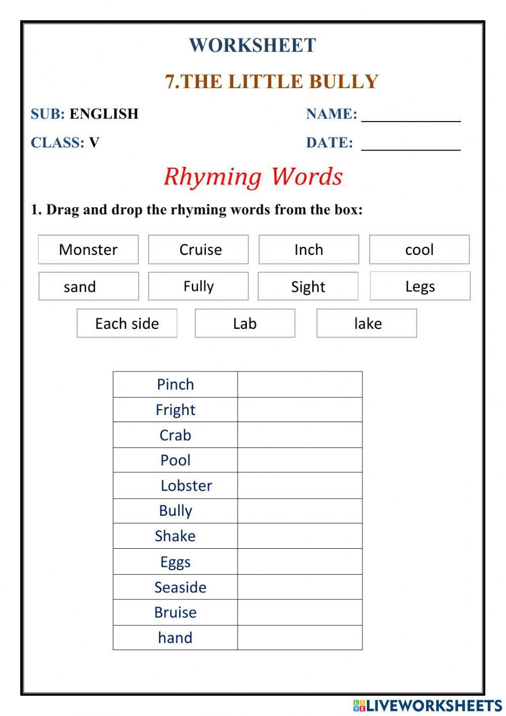 The little bully exercise for 5 | Live Worksheets