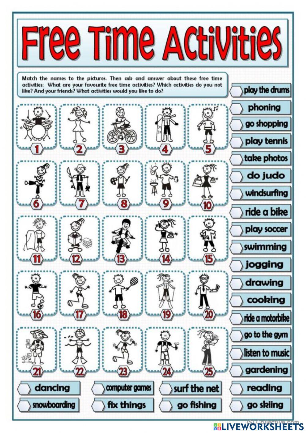 Free time activities online exercise for 5 | Live Worksheets